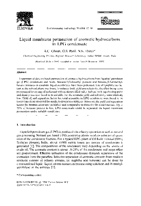 (PDF) Liquid membrane permeation of aromatic hydrocarbons in LPG condensate