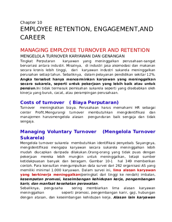 (DOC) EMPLOYEE RETENTION, ENGAGEMENT,AND CAREER MANAGING EMPLOYEE TURNOVER AND RETENTION