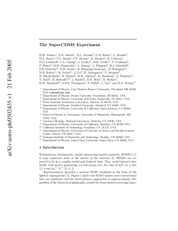 (PDF) The SuperCDMS Experiment | Richard Schnee and R. Hennings-Yeomans ...