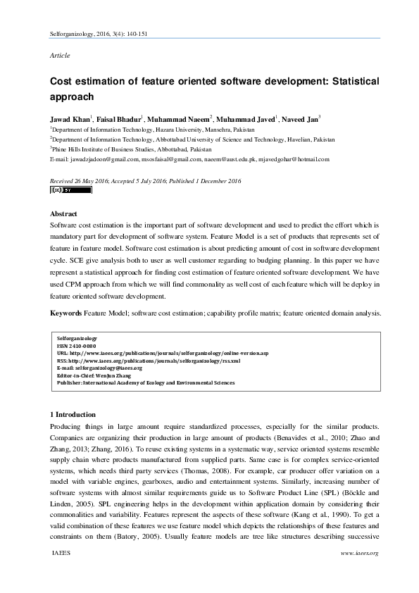 Pdf Cost Estimation Of Feature Oriented Software Development Statistical Approach