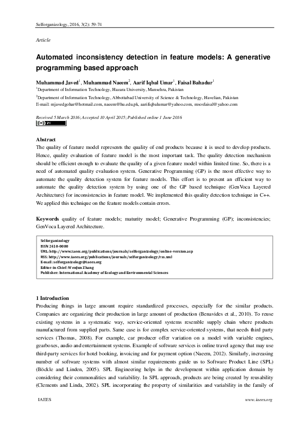 Pdf Automated Inconsistency Detection In Feature Models A Generative