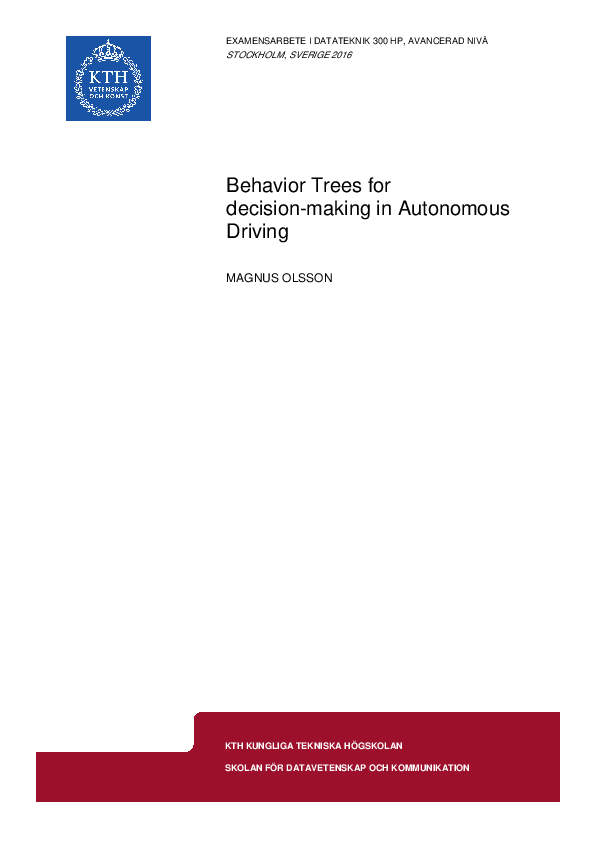 (PDF) Behavior Trees for decision-making in Autonomous Driving