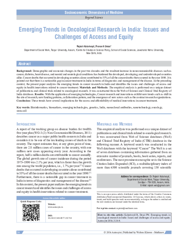 (PDF) Emerging Trends in Oncological Research in India: Issues and ...