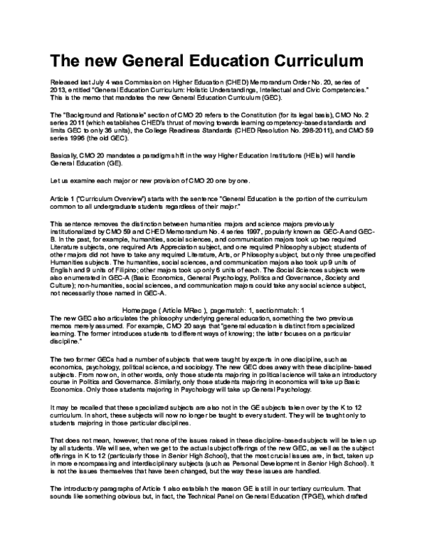 (DOC) The new General Education Curriculum