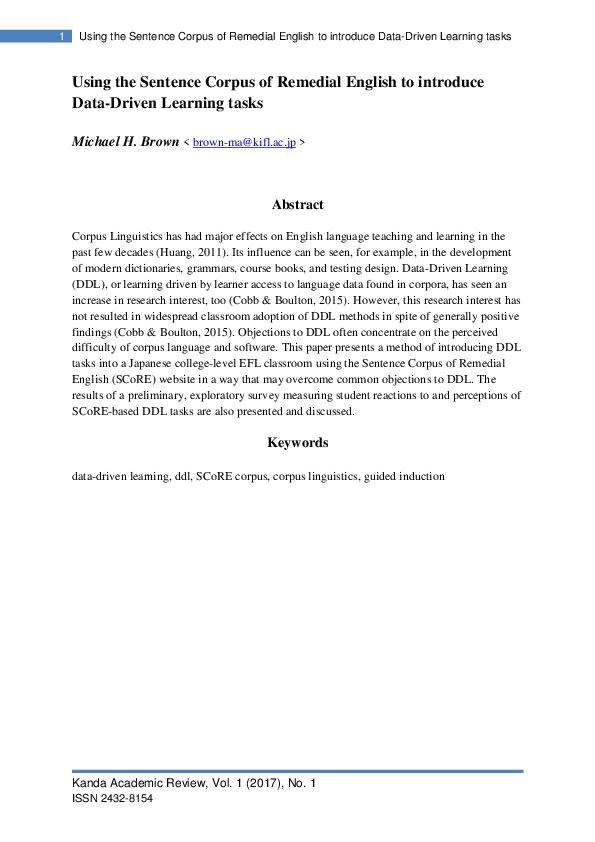 (PDF) Using the Sentence Corpus of Remedial English to introduce Data-Driven Learning tasks