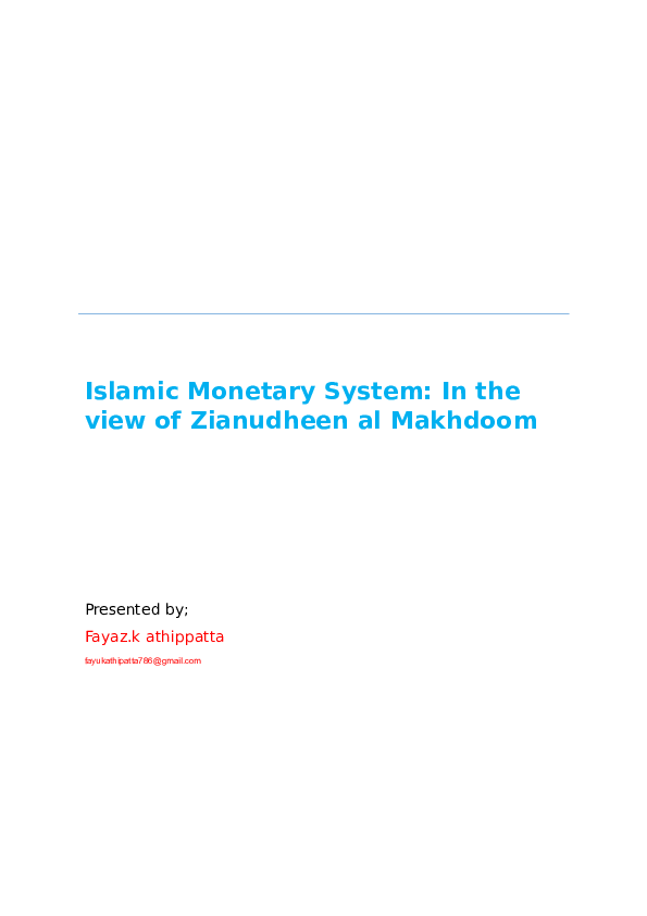 (DOC) Islamic Monetary System: In the view of Zianudheen al Makhdoom
