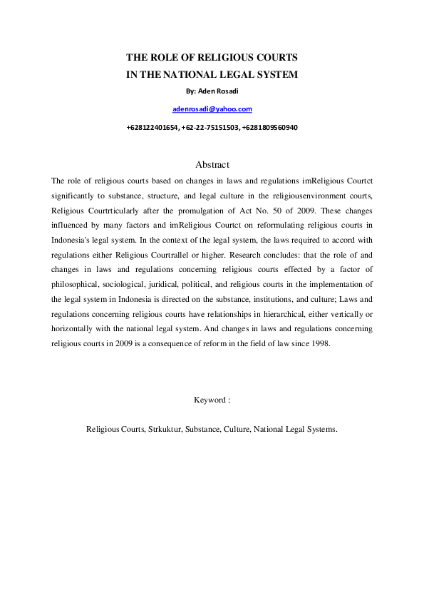 (PDF) THE ROLE OF RELIGIOUS COURTS IN THE NATIONAL LEGAL SYSTEM