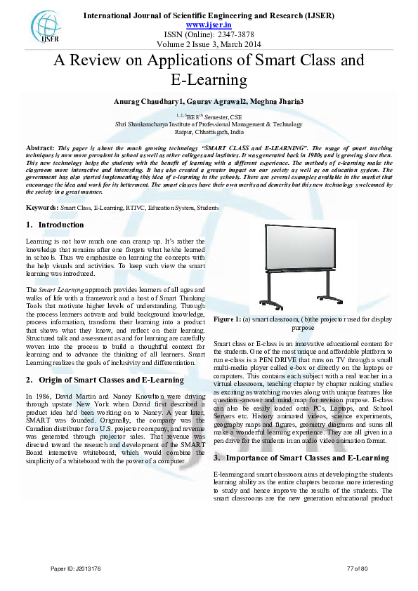 (PDF) A Review on Applications of Smart Class and E-Learning
