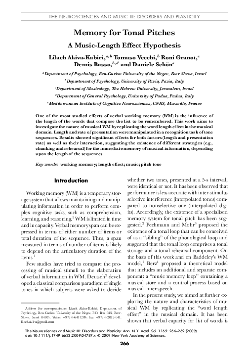 (PDF) Memory for Tonal Pitches: A Music-Length Effect Hypothesis