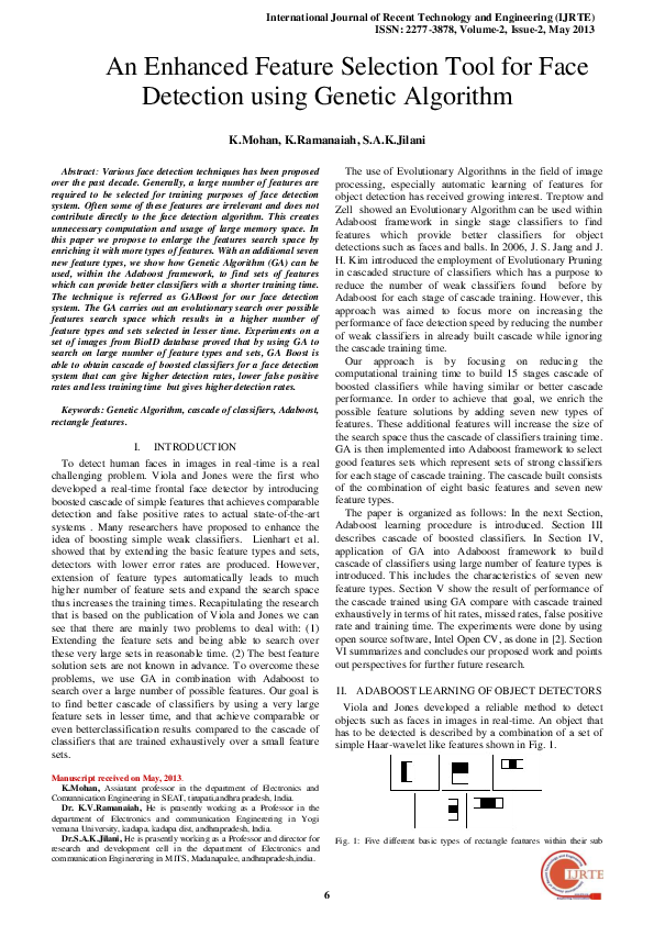 Pdf Gaboost A Genetic Algorithm For Face Detection Feature Selection