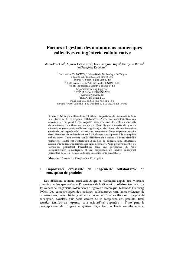 (PDF) Formes et gestion des annotations numériques collectives en ingénierie collaborative