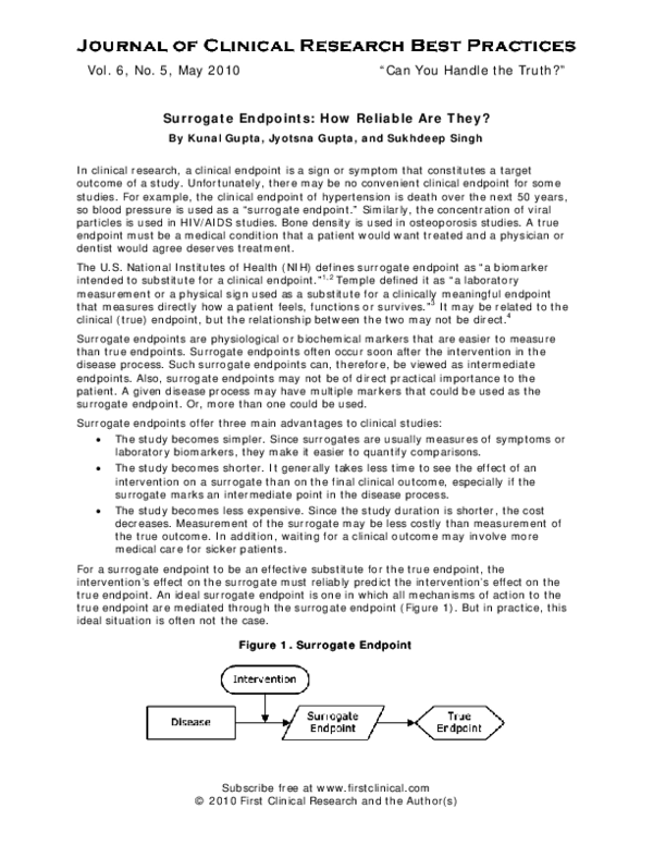 (PDF) Surrogate Endpoints: How Reliable Are They?