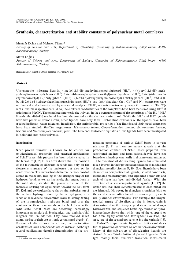 (PDF) Synthesis, Characterization and Stability Constants of ...