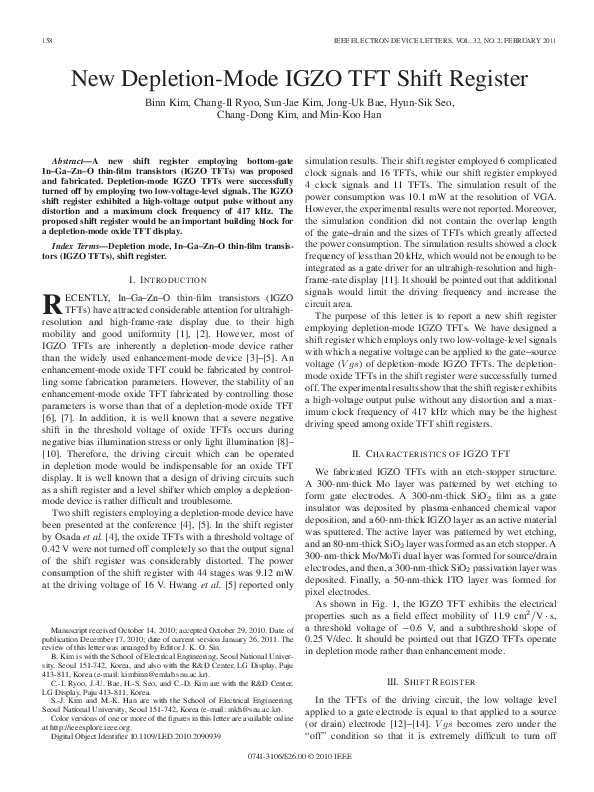 (PDF) New Depletion-Mode IGZO TFT Shift Register