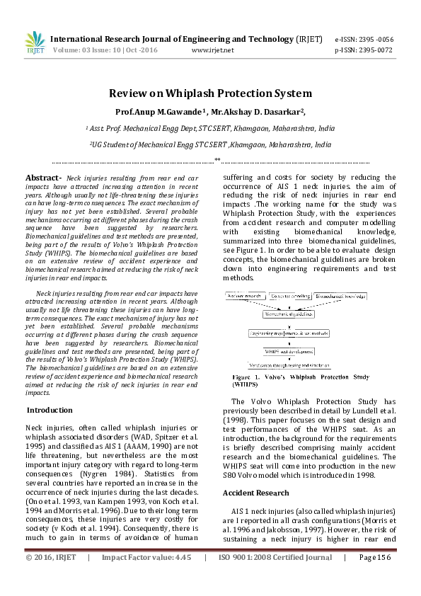 (PDF) IRJET-Review on Whiplash Protection System (PDF) IRJET-Review on Whiplash Protection System
