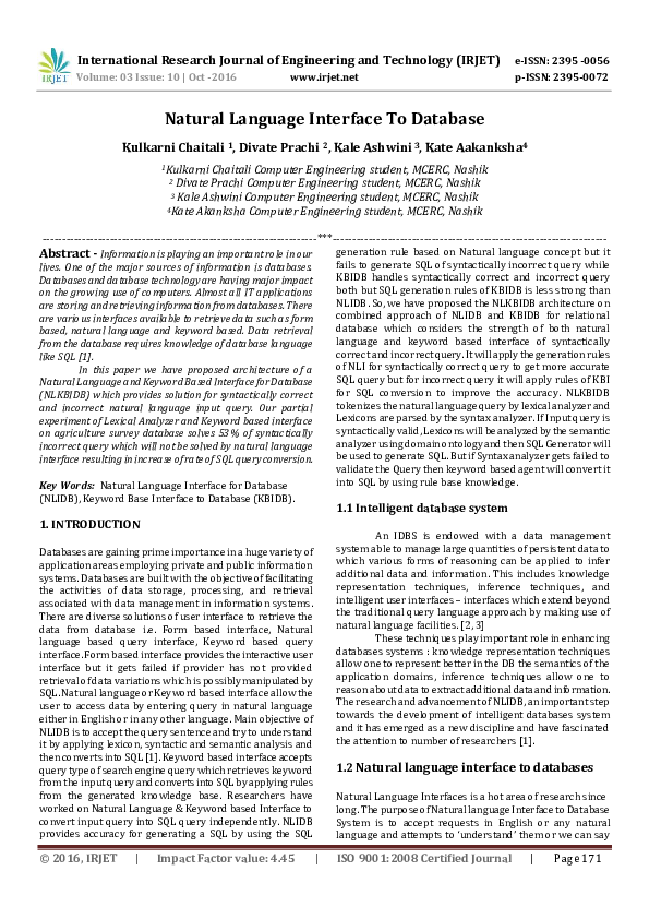 (PDF) IRJET-Natural Language Interface To Database