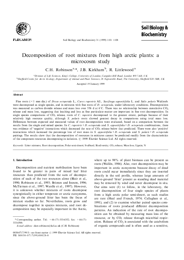 (PDF) Decomposition of root mixtures from high arctic plants: a ...