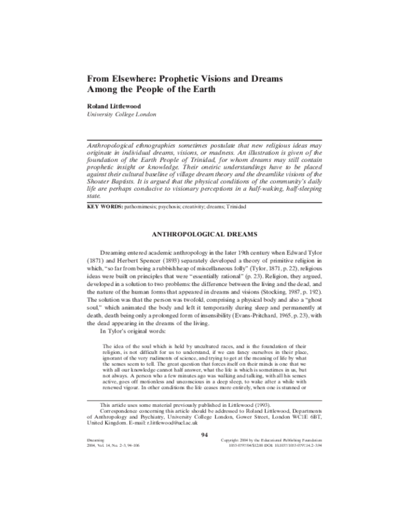 (PDF) From elsewhere: Prophetic visions and dreams among the People of ...