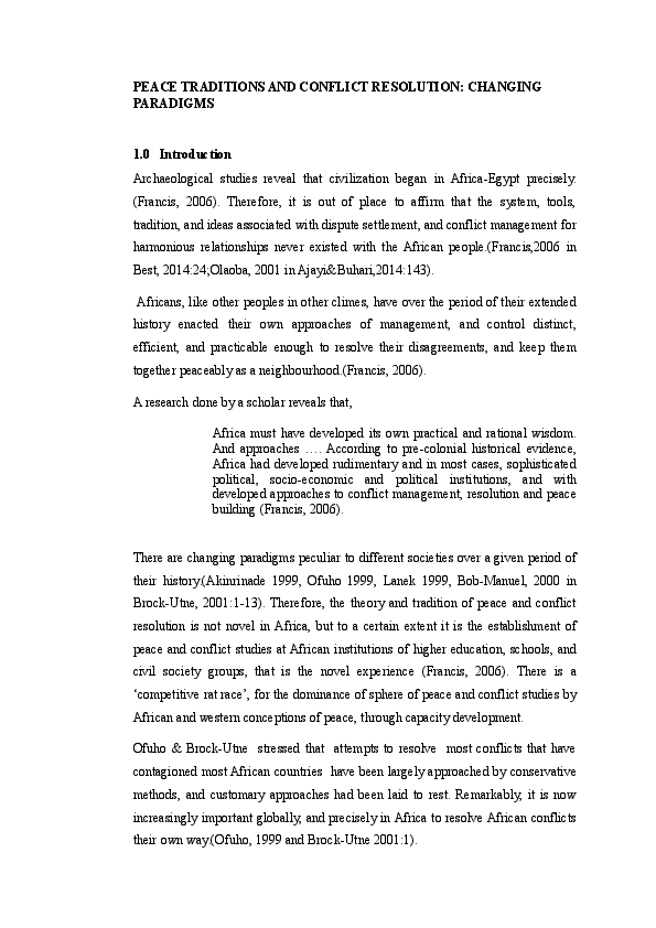 (DOC) PEACE TRADITIONS AND CONFLICT RESOLUTION: TRADITIONAL APPROACH
