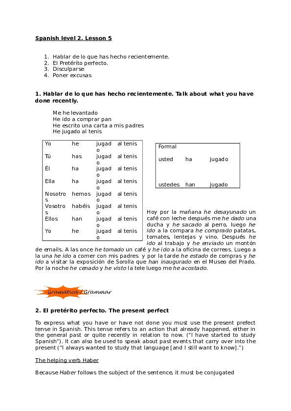 (DOC) Spanish level 2. Lesson 5