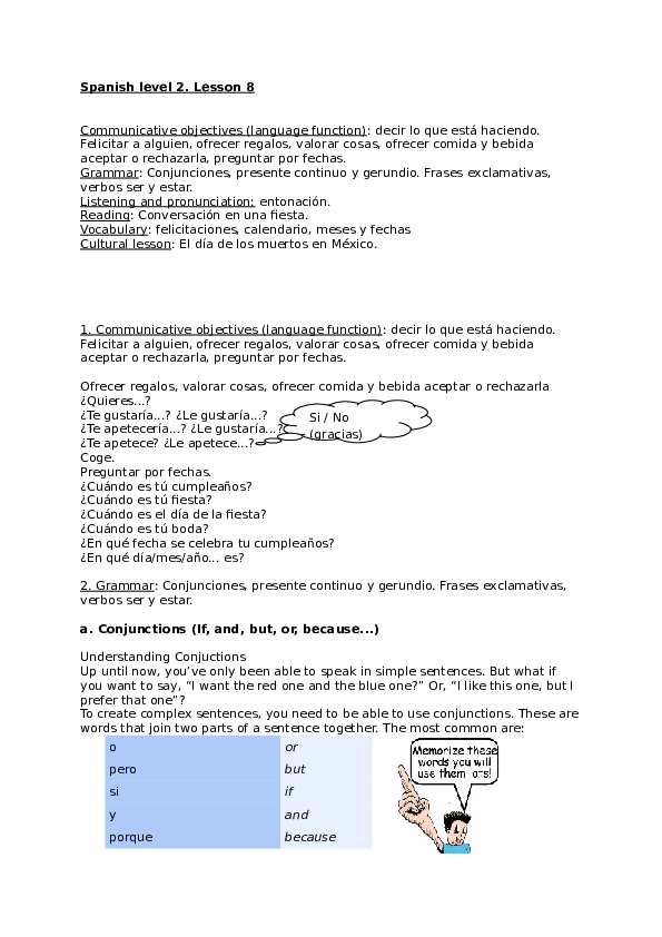(DOC) Spanish level 2. Lesson 8