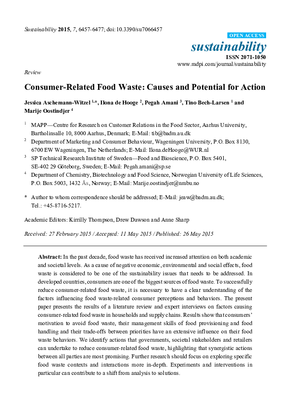 (PDF) Consumer-Related Food Waste: Causes and Potential for Action