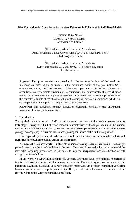 Pdf Bias Correction For Covariance Parameters Estimates In Polarimetric Sar Data Models