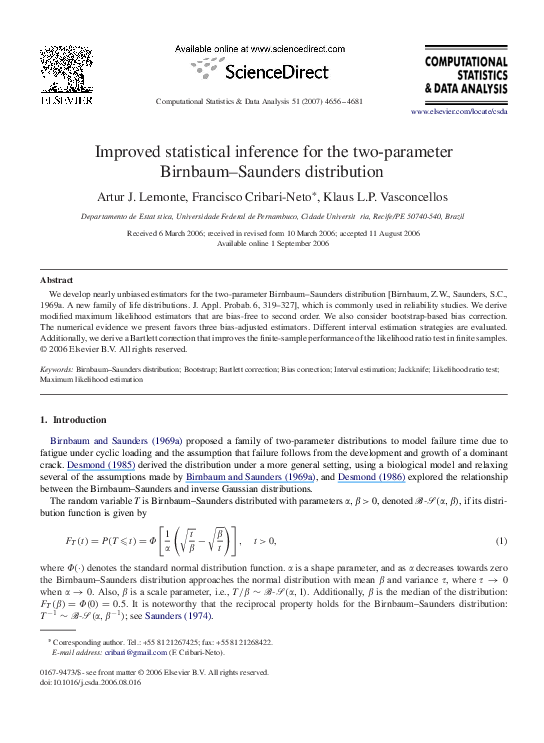 (PDF) Improved statistical inference for the two-parameter Birnbaum-Saunders distribution