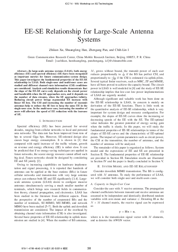 (PDF) EE-SE Relationship for Large-Scale Antenna Systems