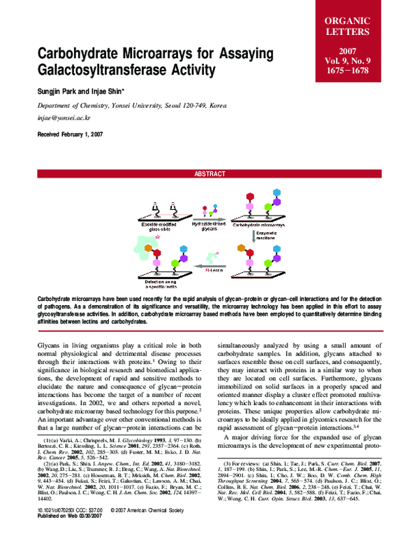 (PDF) Carbohydrate Microarrays for Assaying Galactosyltransferase Activity