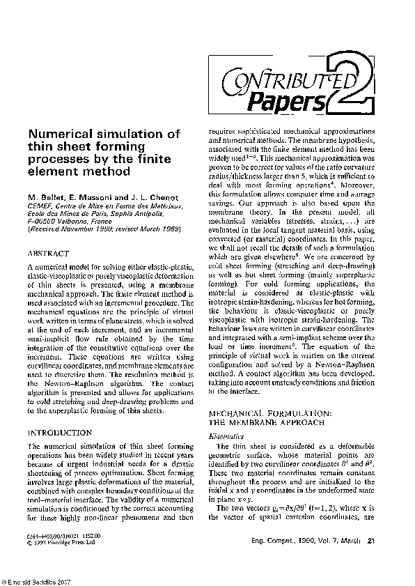 Numerical Simulation Of Thin Sheet Forming Processes By The Finite