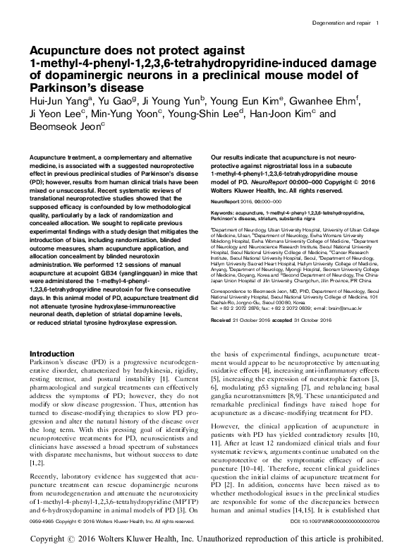 (PDF) Acupuncture does not protect against 1-methyl-4-phenyl-1,2,3,6 ...