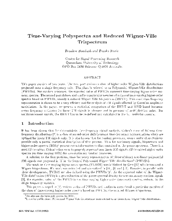 (PDF) Time-varying polyspectra and reduced Wigner-Ville trispectrum | Boualem Boashash ...