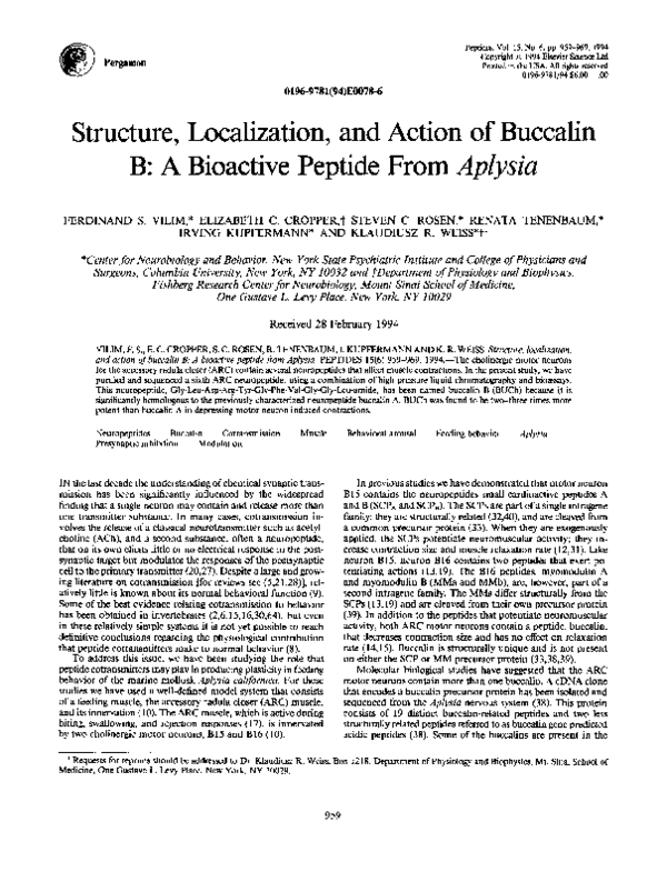(PDF) Structure, localization, and action of buccalin B: A bioactive ...