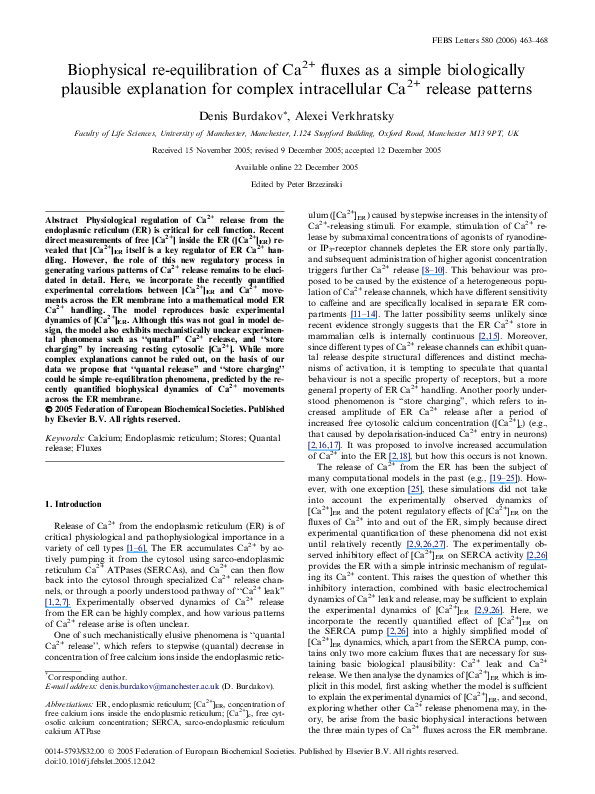 (PDF) Biophysical re-equilibration of Ca2+ fluxes as a simple ...