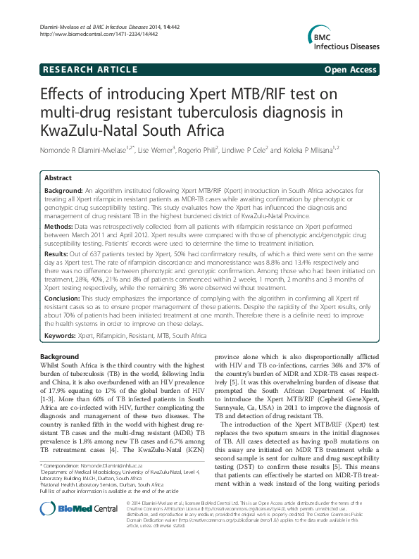 (PDF) Effects of introducing Xpert MTB/RIF test on multi-drug resistant ...