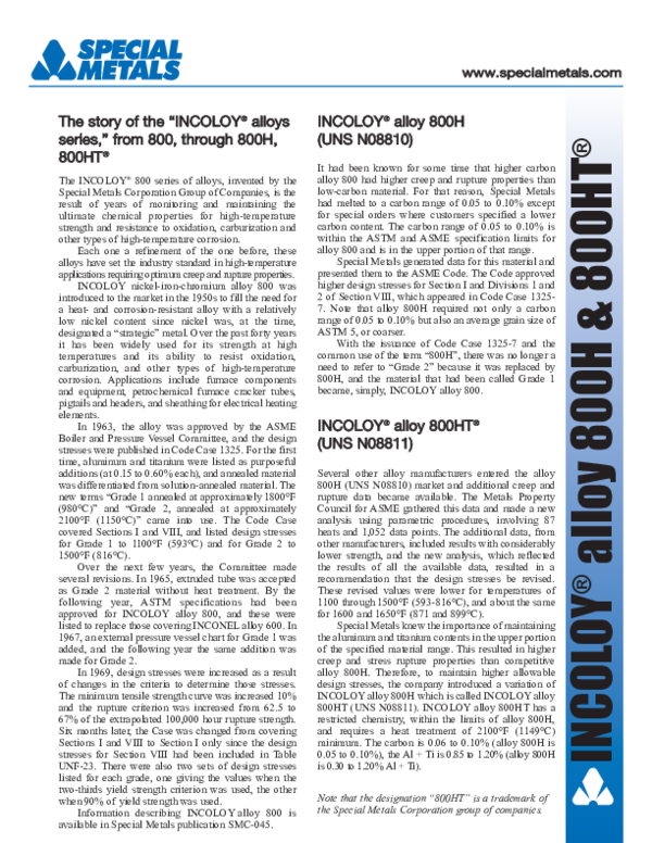 (PDF) Incoloy alloys 800h 800ht
