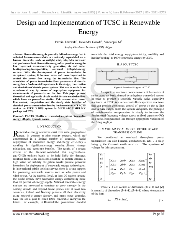 (PDF) Design and Implementation of TCSC in Renewable Energy