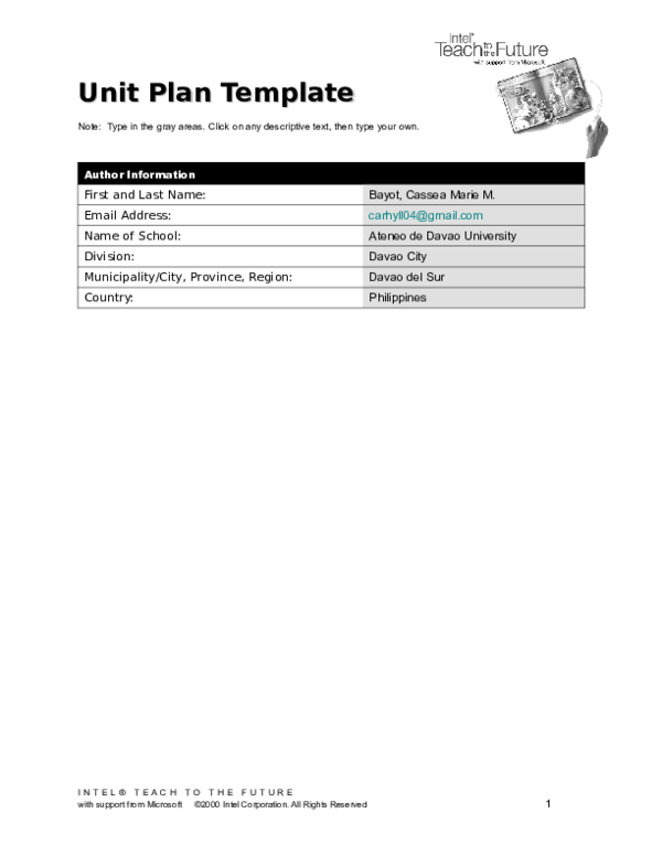 (DOC) Unit Plan Template