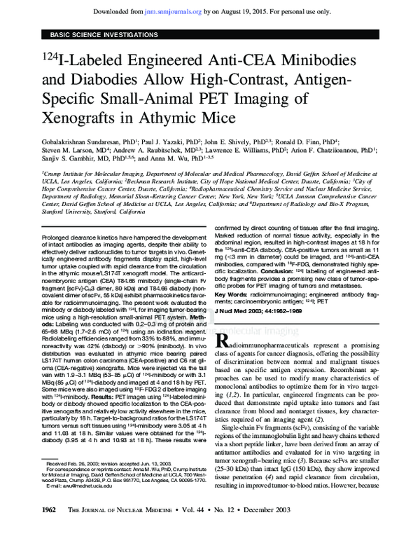 (PDF) 124I-labeled engineered anti-CEA minibodies and diabodies allow ...