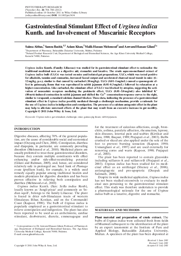 (PDF) Gastrointestinal Stimulant Effect of Urginea indica Kunth. and ...