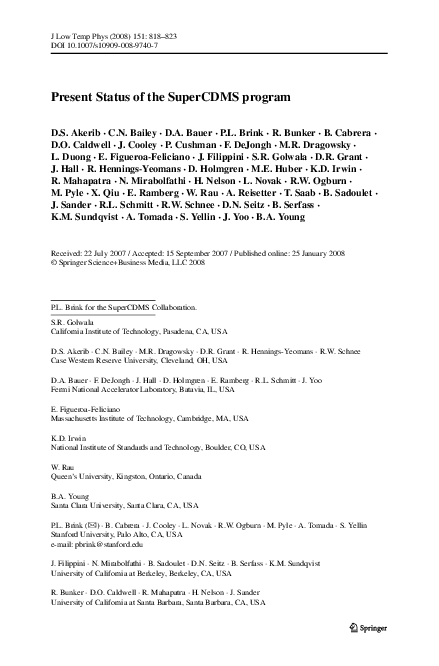 (PDF) Present Status of the SuperCDMS program