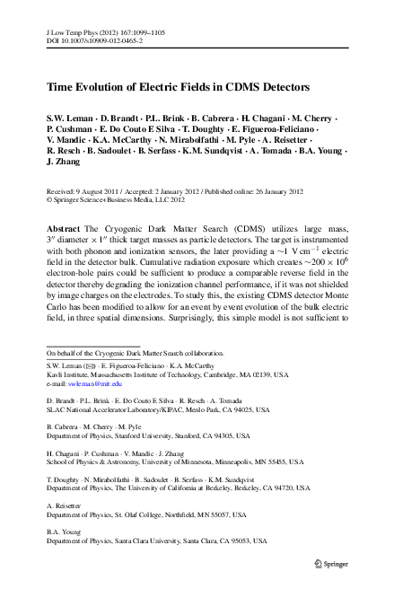 (PDF) Time Evolution of Electric Fields in CDMS Detectors