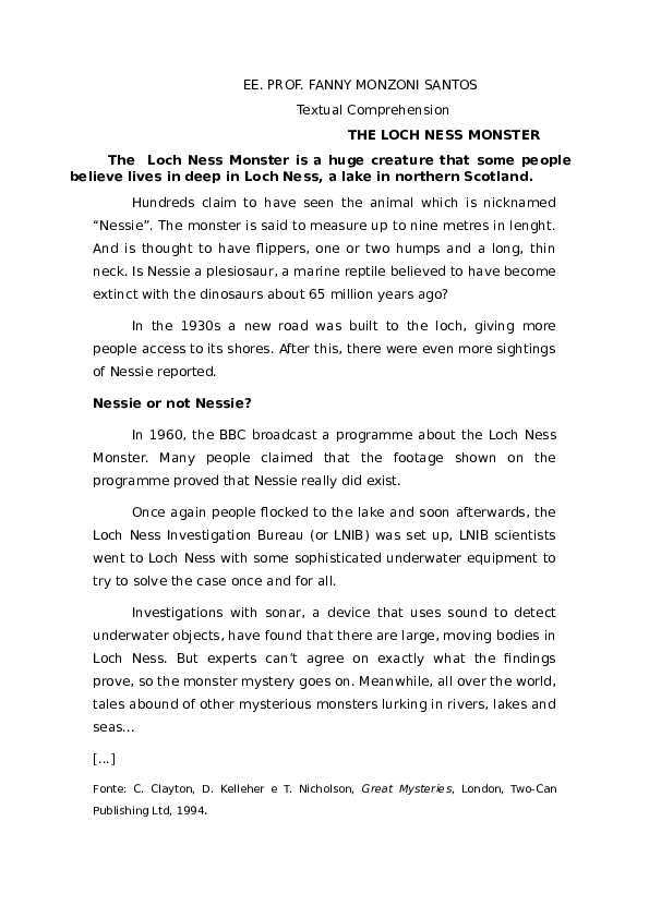 (DOC) LOCH NESS MONSTER | EDCLEIA FERREIRA SANTOS XAVIER - Academia.edu