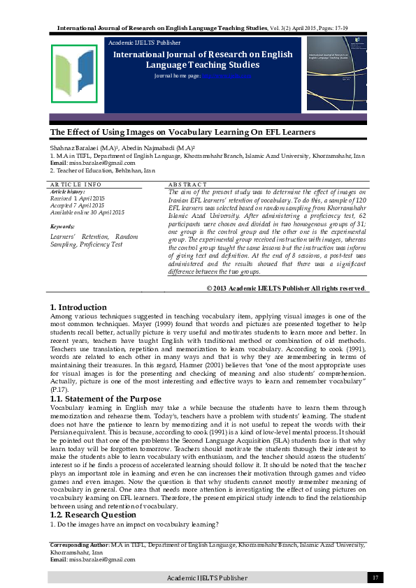 (PDF) The Effect of Using Images on Vocabulary Learning On EFL Learners