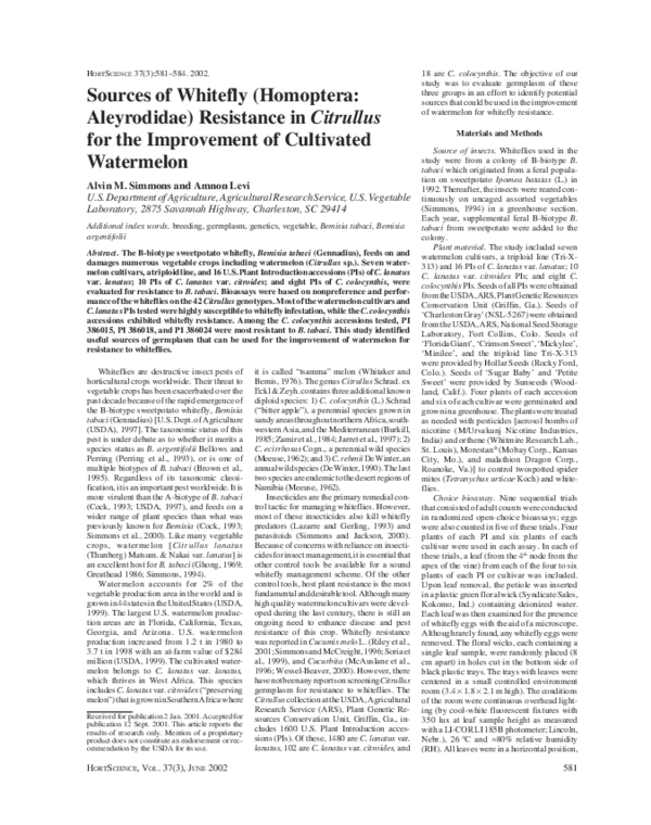(PDF) Sources of Whitefly (Homoptera: Aleyrodidae) Resistance in ...
