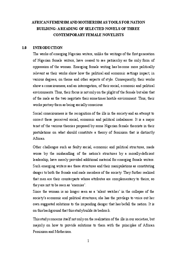 (DOC) AFRICAN FEMINISM AND MOTHERISM AS TOOLS FOR NATION BUILDING: A ...