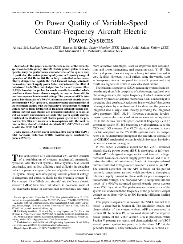 (PDF) On Power Quality of Variable-Speed Constant-Frequency Aircraft ...