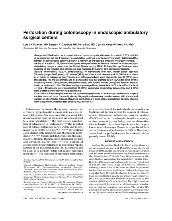(PDF) Perforation During Colonoscopy in Endoscopic Ambulatory Surgical ...