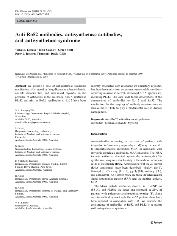 (PDF) Anti-Ro52 antibodies, antisynthetase antibodies, and ...